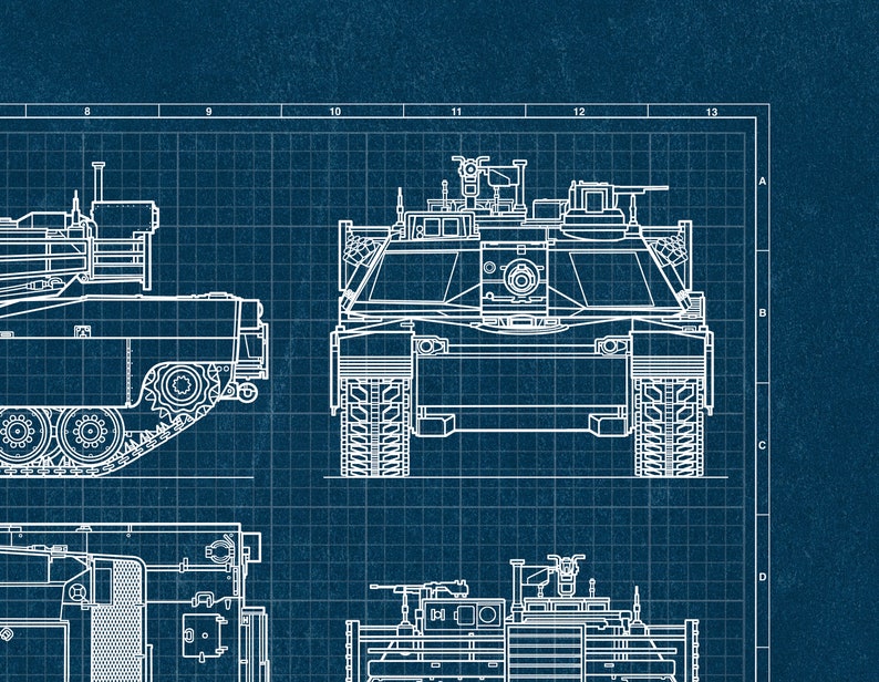 Abrams M1A2 Main Battle Tank, Blueprint Poster, Tank Blueprint ...