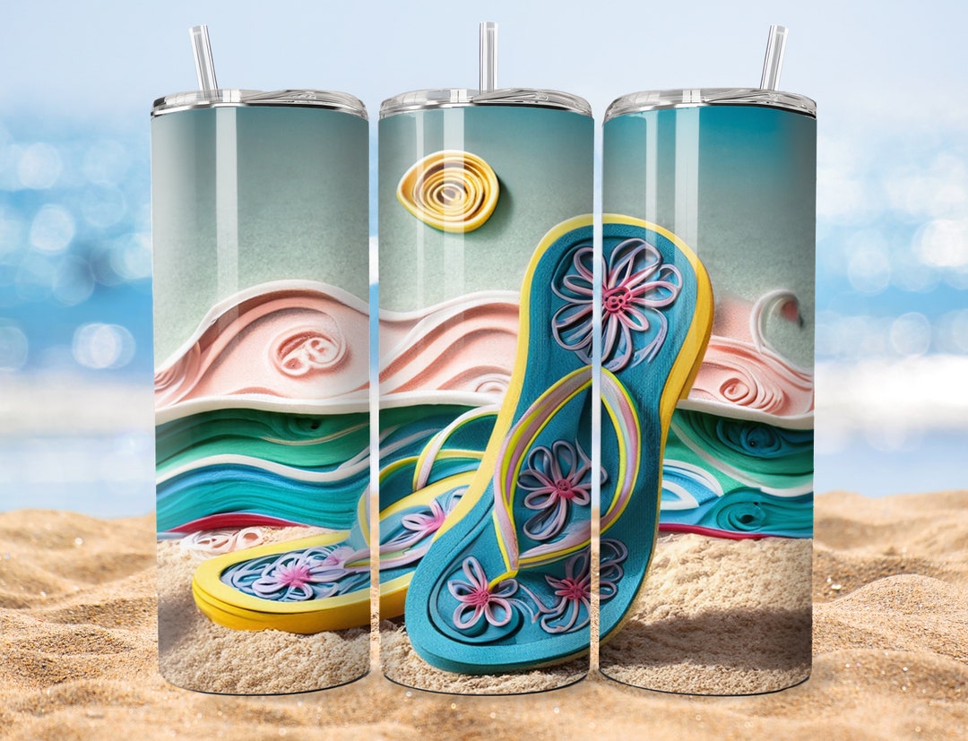 Seamless Quilled Paper Flip Flops on the Beach 20oz Tumbler Wrap PNG ...