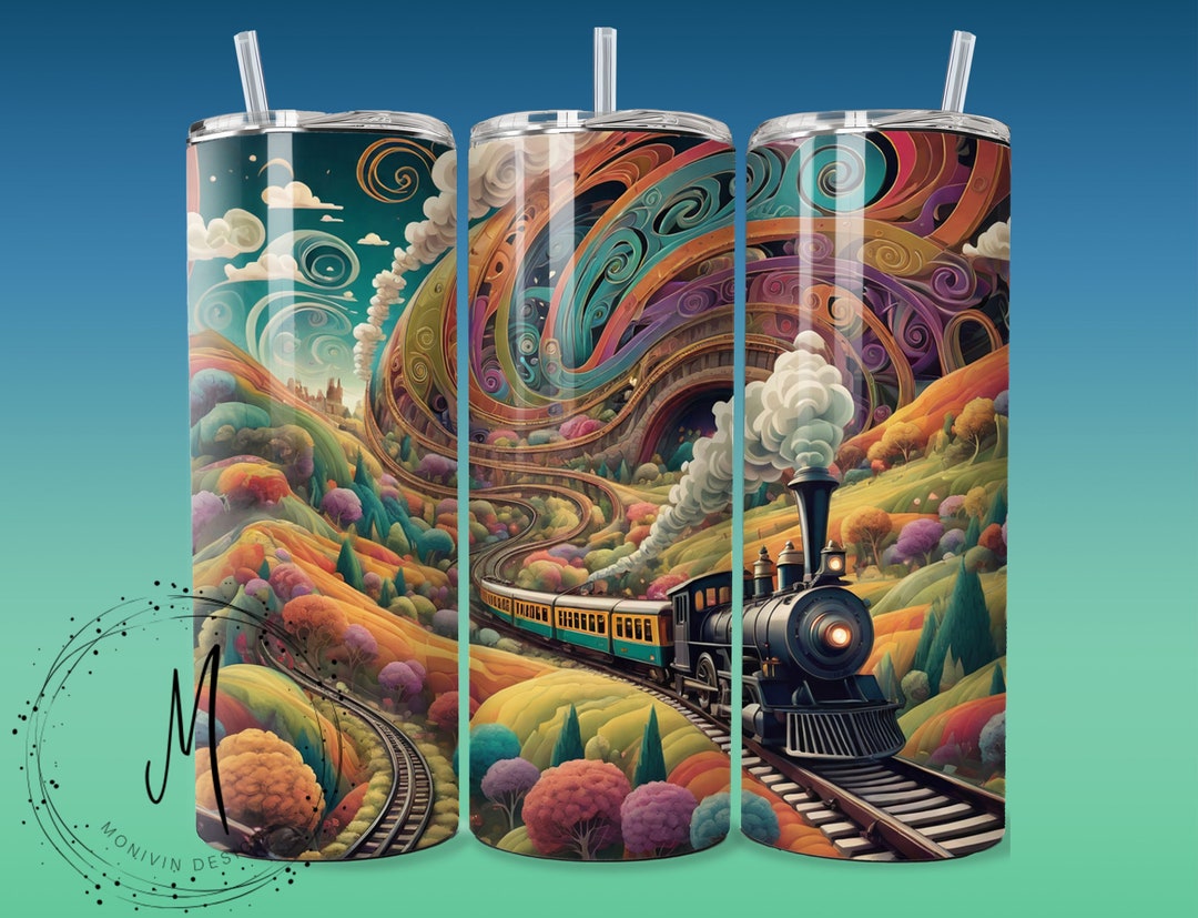 Seamless Dreamscape Rails: Old Train on a Fantastic Voyage 20oz Tumbler ...