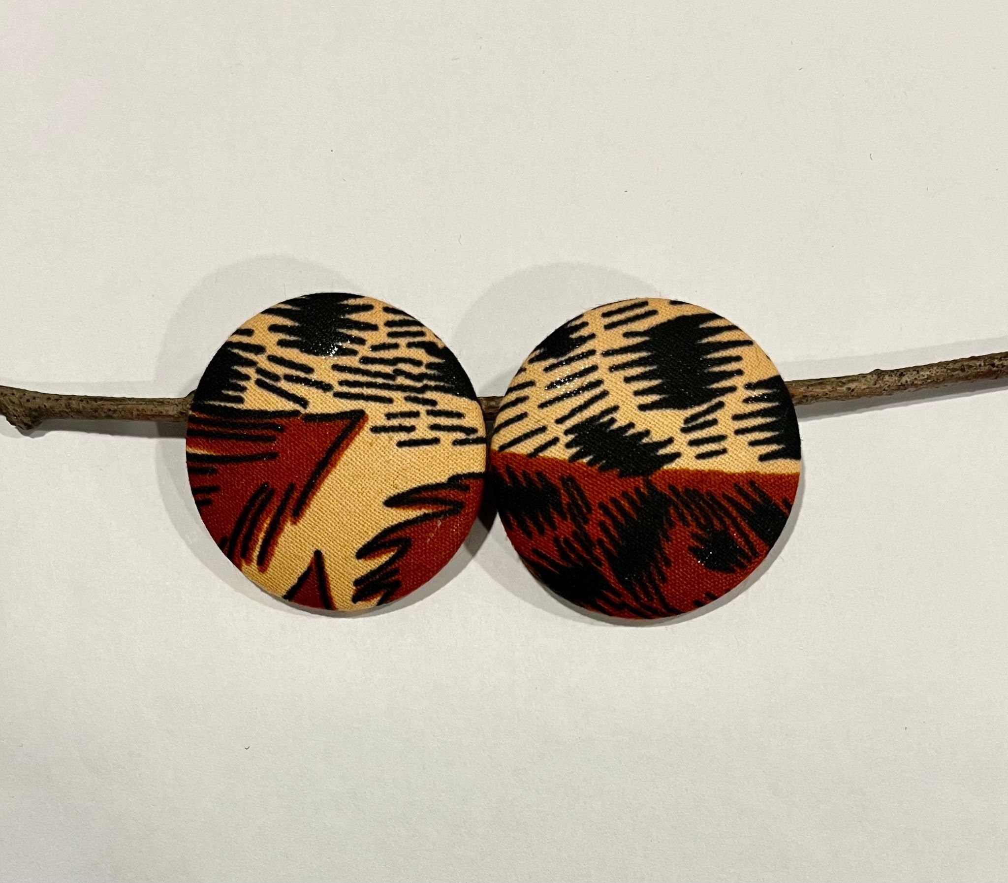 Oversized African Print Fabric Button Earrings Handmade Ankara Studs ...