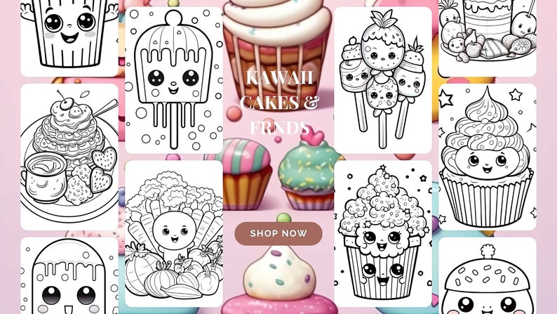 Kawaii Food Coloring 100 Book Printable PDF Download Pages, Cute ...