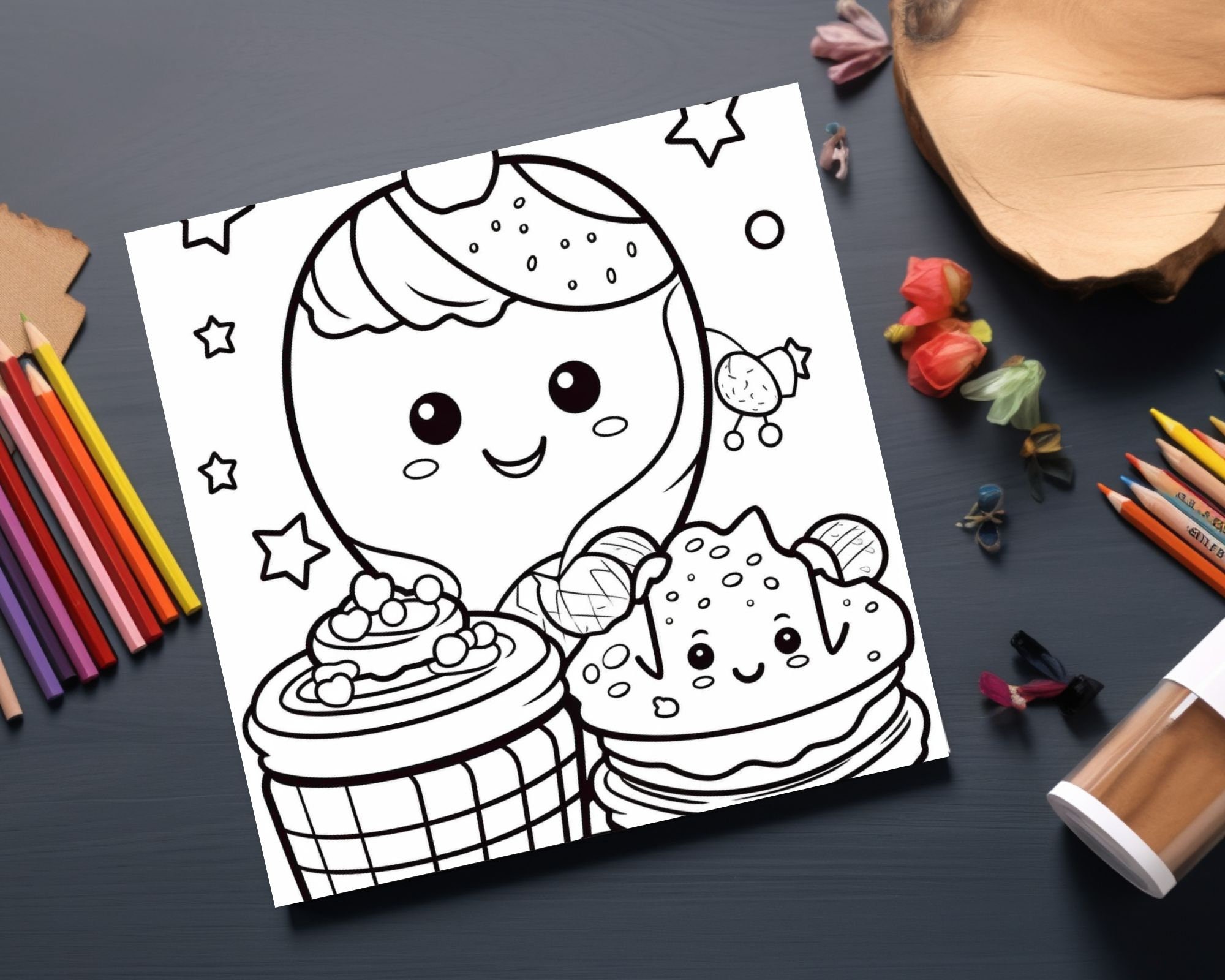 Kawaii Food Coloring 100 Book Printable PDF Download Pages, Cute ...