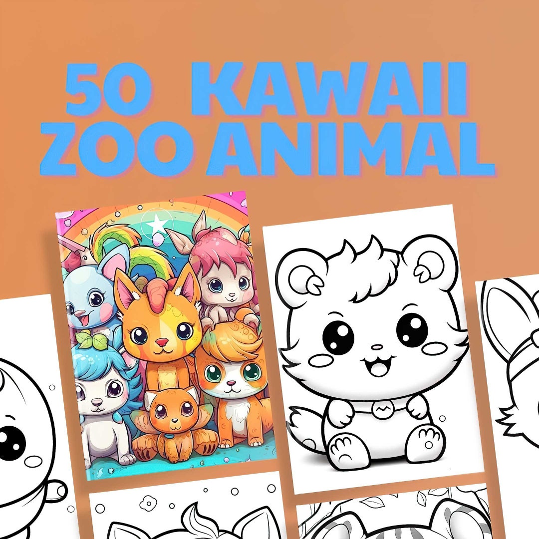 Coloring Pages 50 Kawaii Animal Animal Coloring Book Book - Etsy