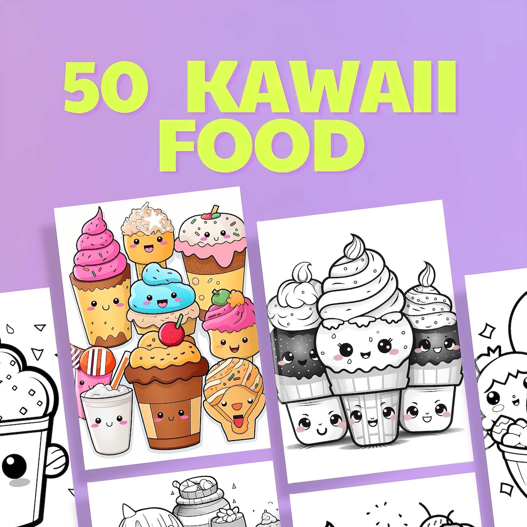 Coloring Book Kawaii 50 Food Printable PDF Download Pages - Etsy