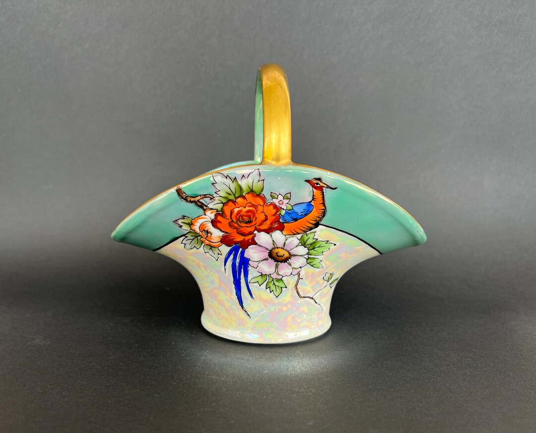 Vintage Hand Painted Noritake Lusterware Handled Basket Bowl Candy ...