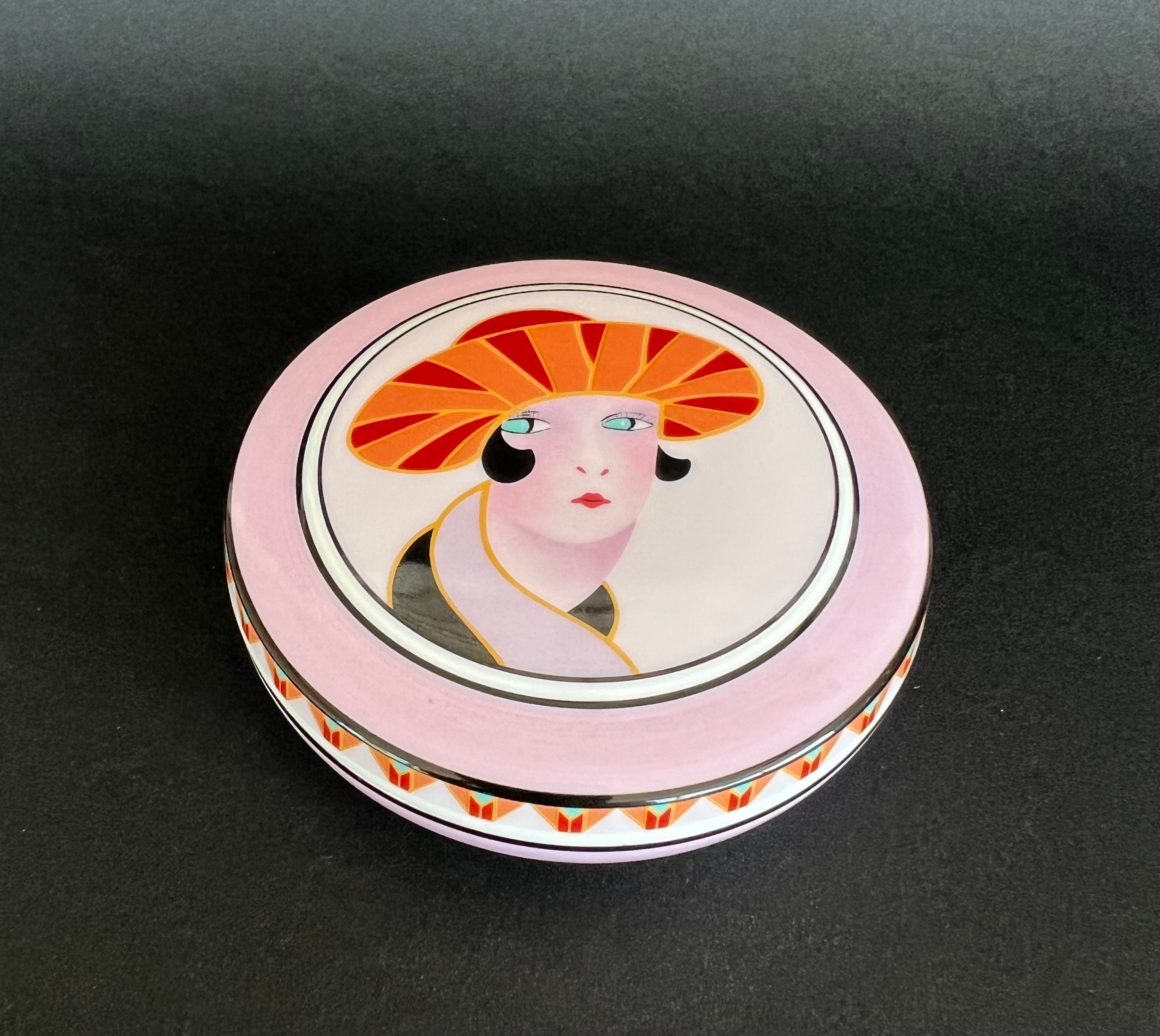 Vintage Noritake Art Deco Reproduction Lady Powder Puff Box Museum ...