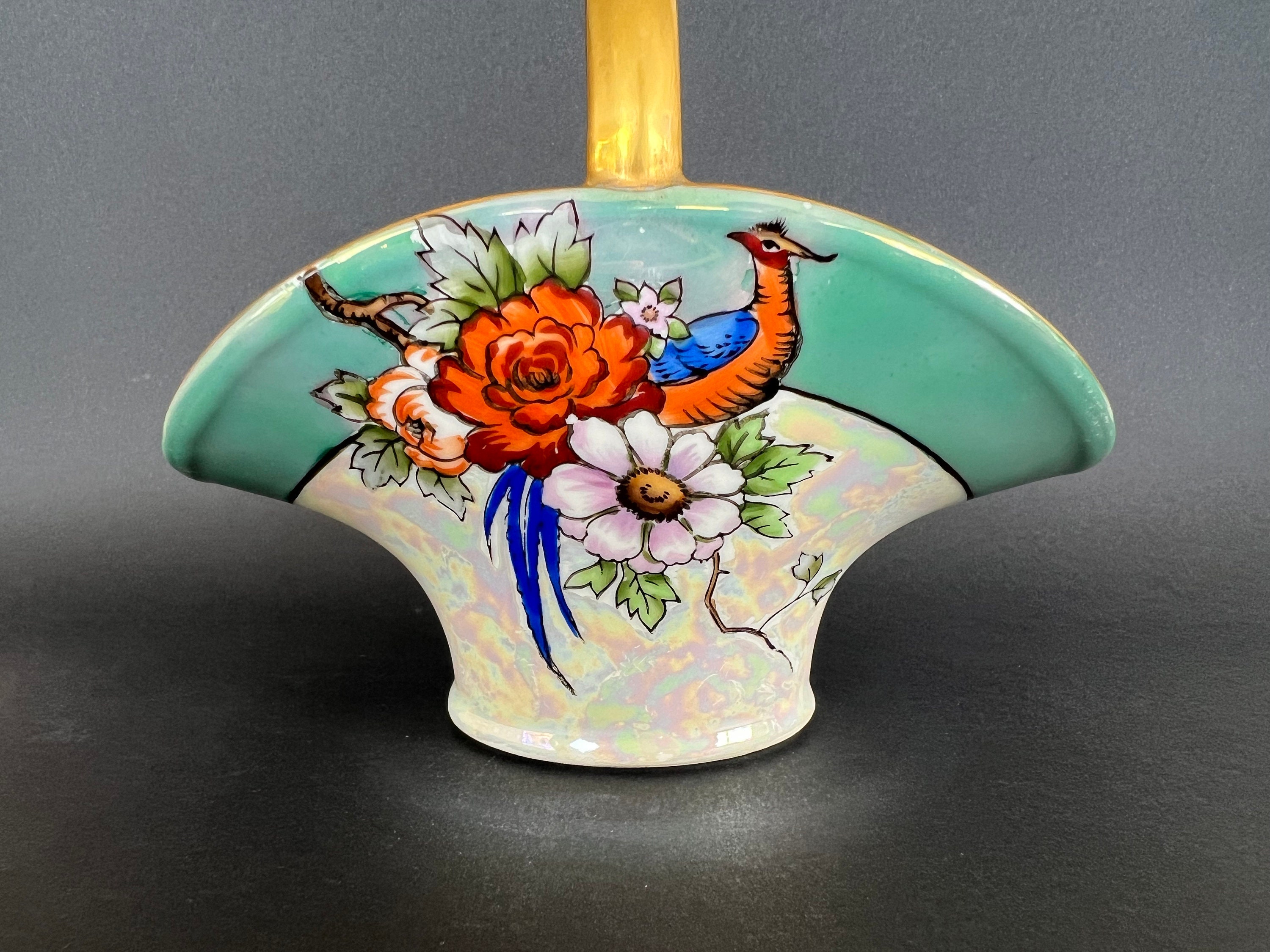 Vintage Hand Painted Noritake Lusterware Handled Basket Bowl Candy ...