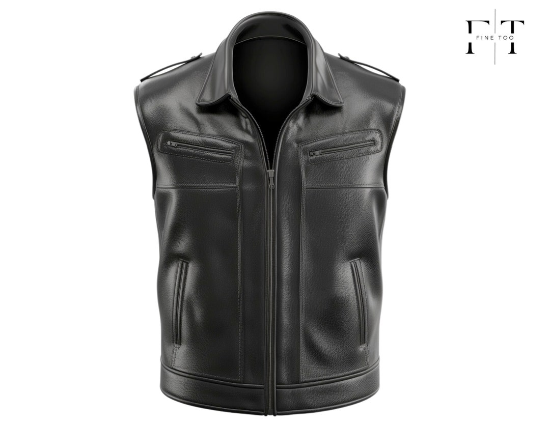Handmade Men Leather Vest,genuine Leather Men Black Biker Vest,men ...