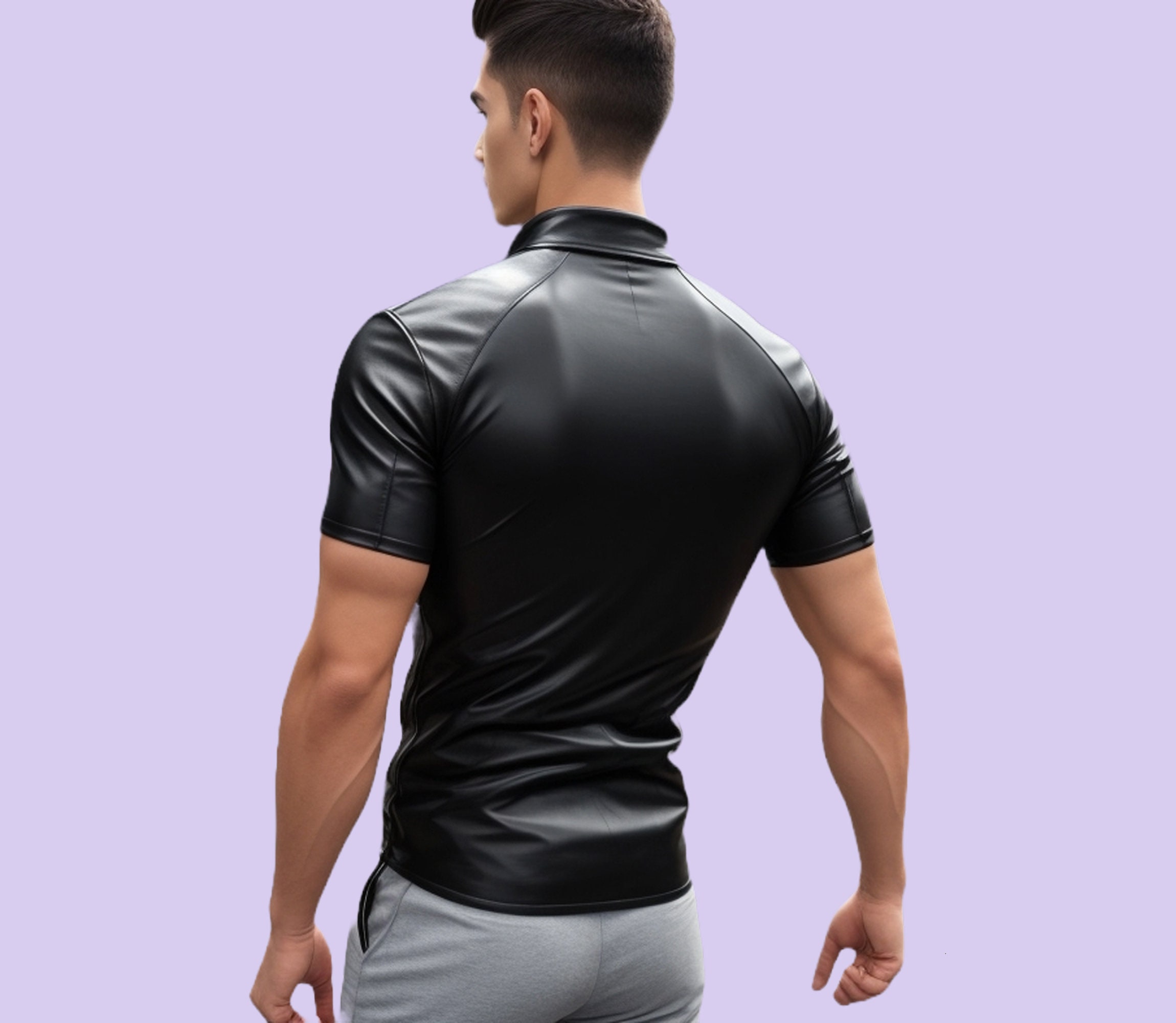 Handmade Leather Men Shirt,genuine Leather Men Black T-shirt,slimfit ...