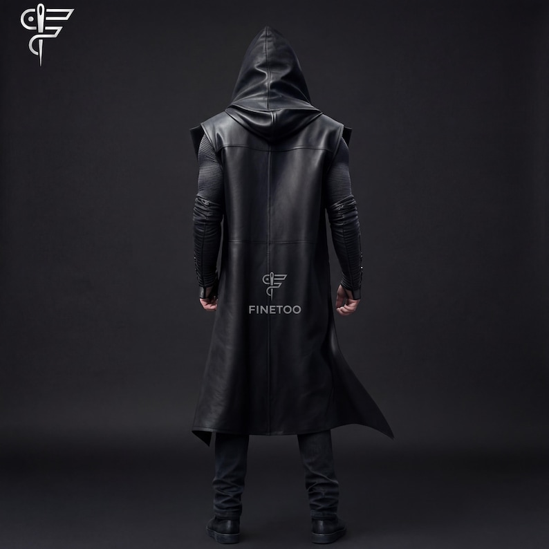 Handmade Genuine Leather Hooded Sleeveless Coat: Black Steampunk Duster ...