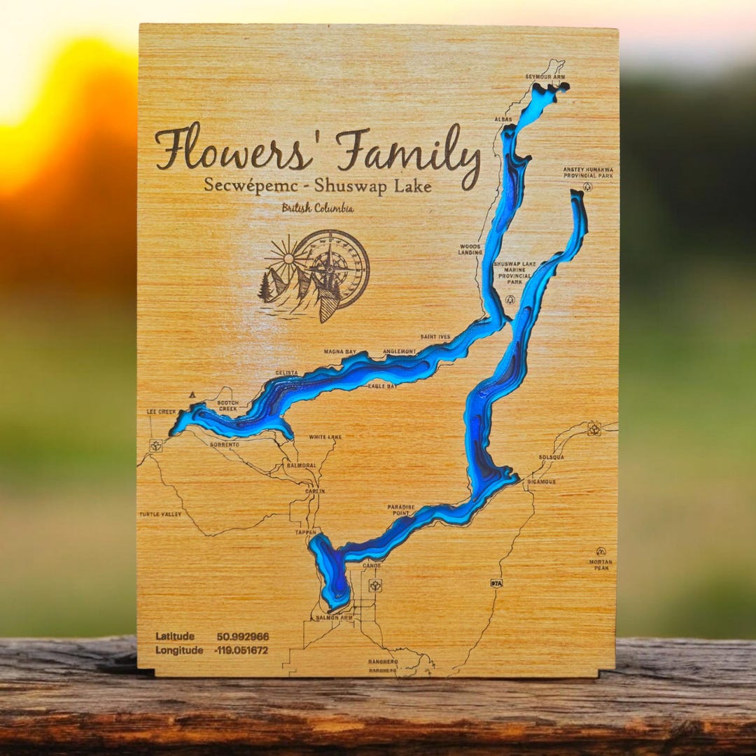 Shuswap Lakes Bathymetric Wood Map - Etsy