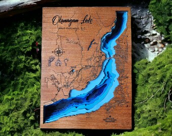 Digital File PDF, SVG Okanagan Lake Kelowna City Map Bathymetric Depth ...