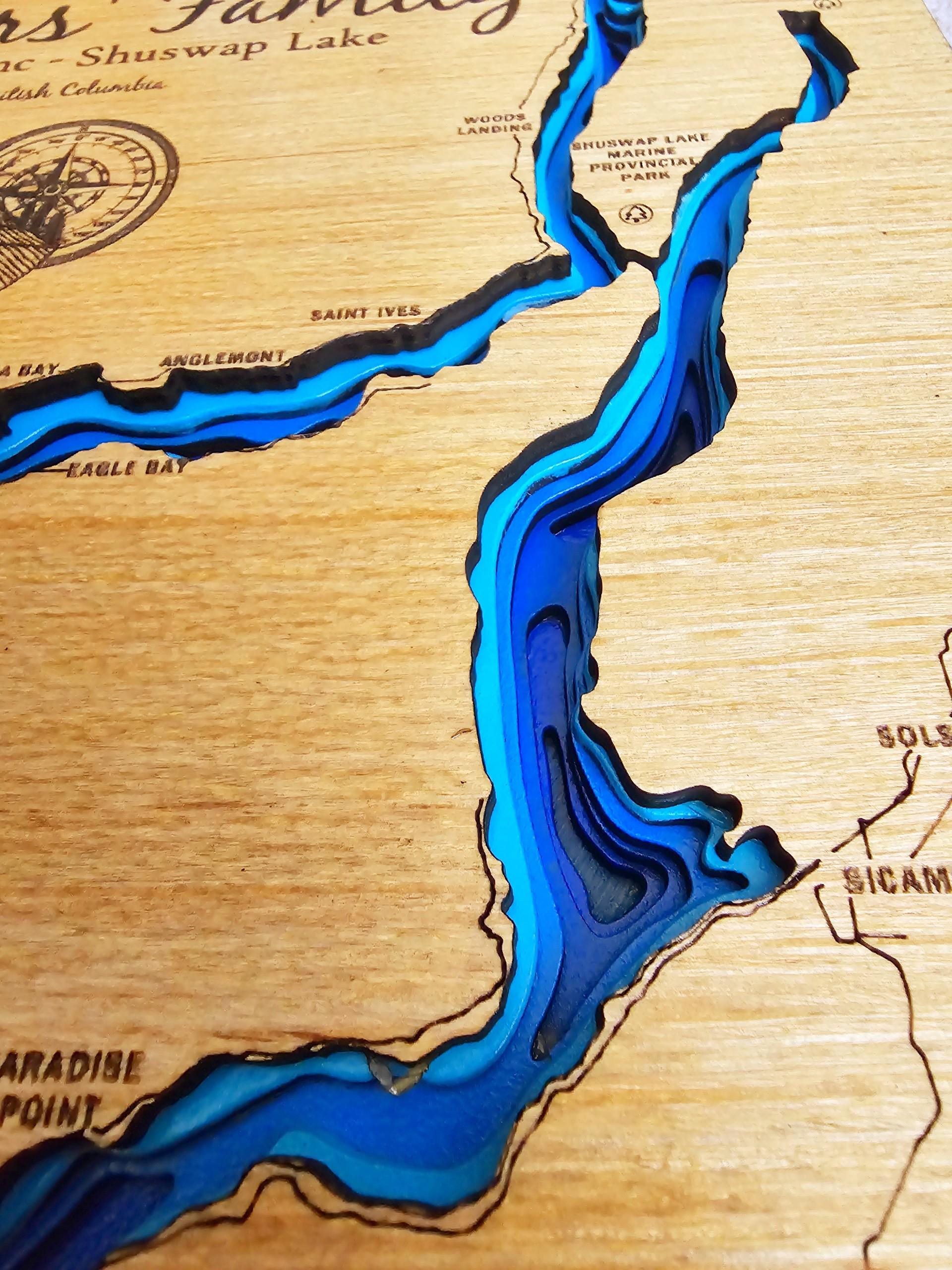 Shuswap Lakes Bathymetric Wood Map - Etsy