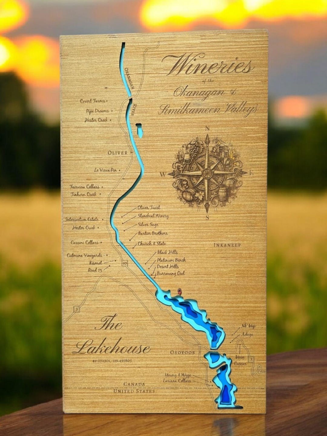 3D Bathymetry Map of Osoyoos Lake and Surrounding Wineries of the ...