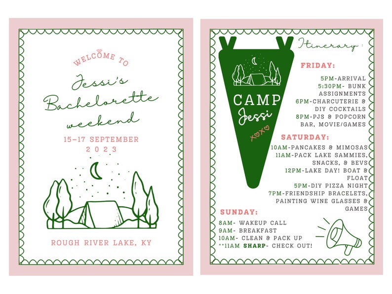 Camp Bachelorette Party Invitation and Itinerary, Lake Bachelorette ...