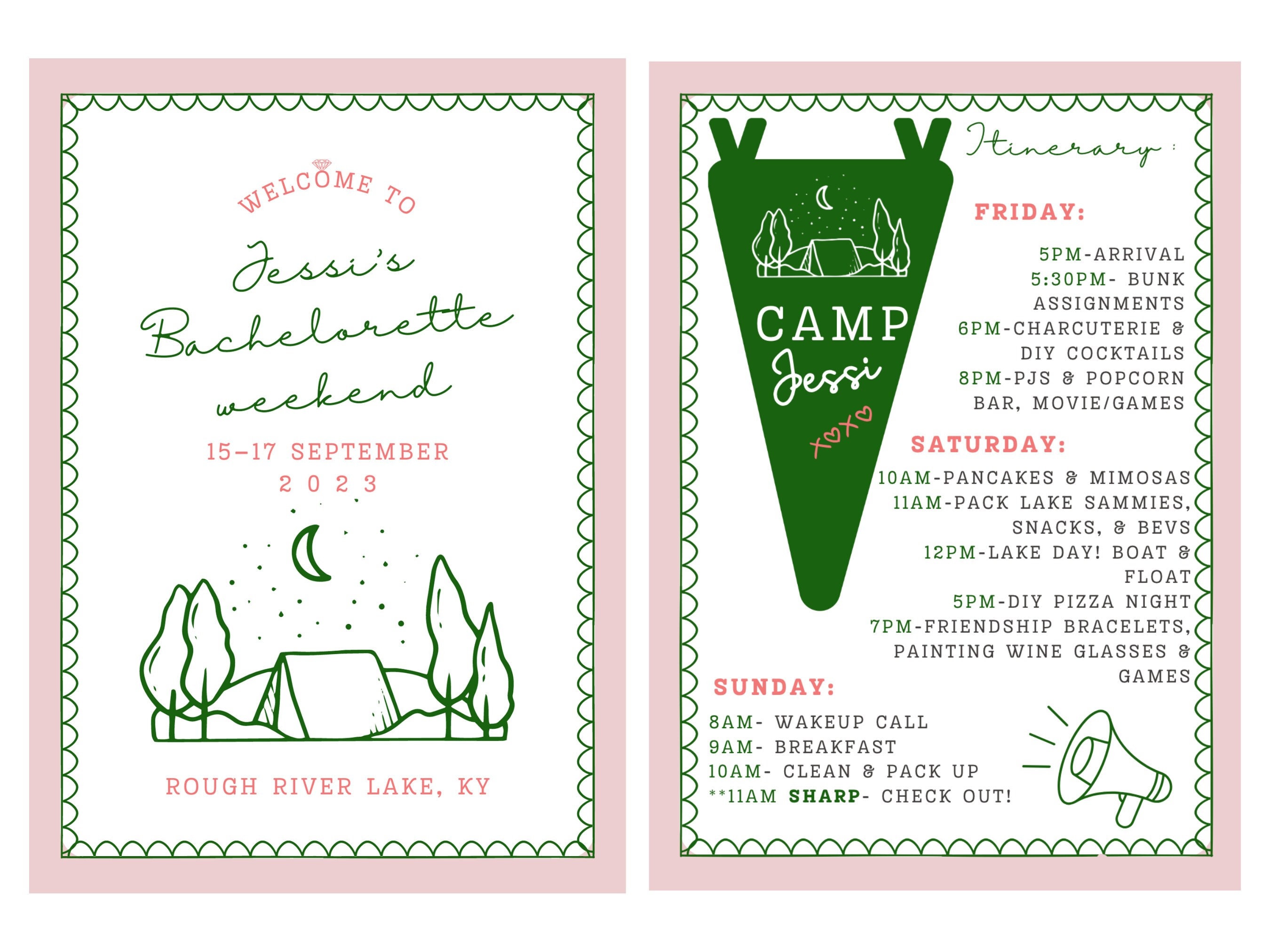 Camp Bachelorette Party Invitation and Itinerary, Lake Bachelorette ...
