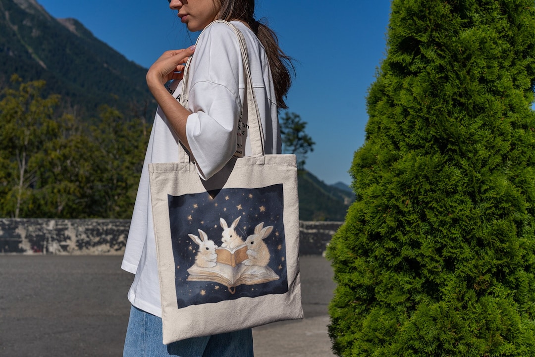 Magical Book Bunnies Tote Bag - Cottage Core, Cute Tote Bag, Cute ...