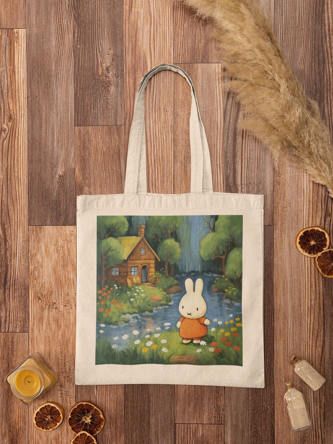 Limited Time Red Bunny Cottage Tote Bag - Cottagecore, Bunny Tote Bag ...