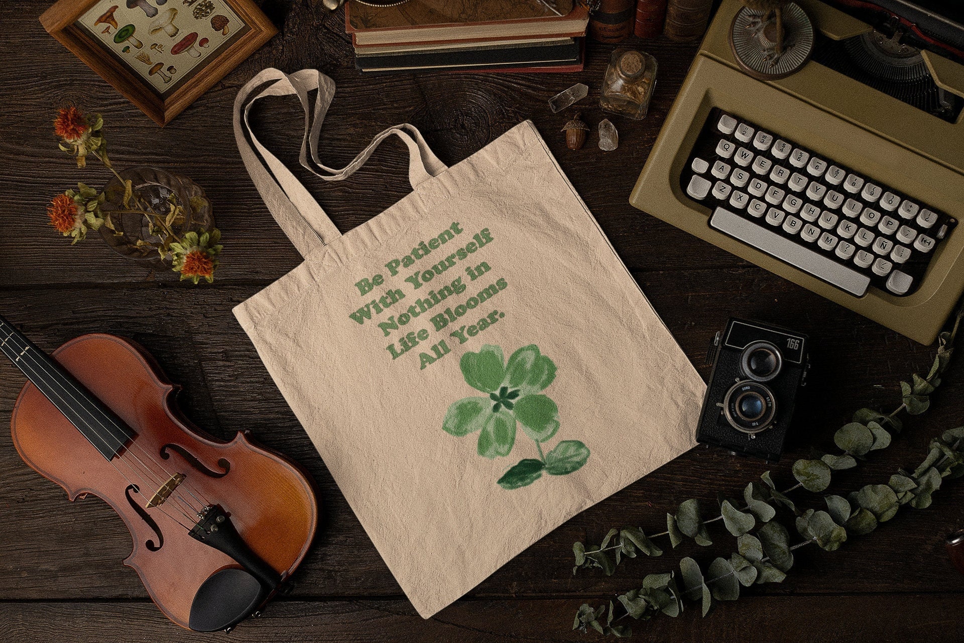 Patience Tote Bag - Cute Book Bags, Flower Tote Bags, Grocery Bag ...