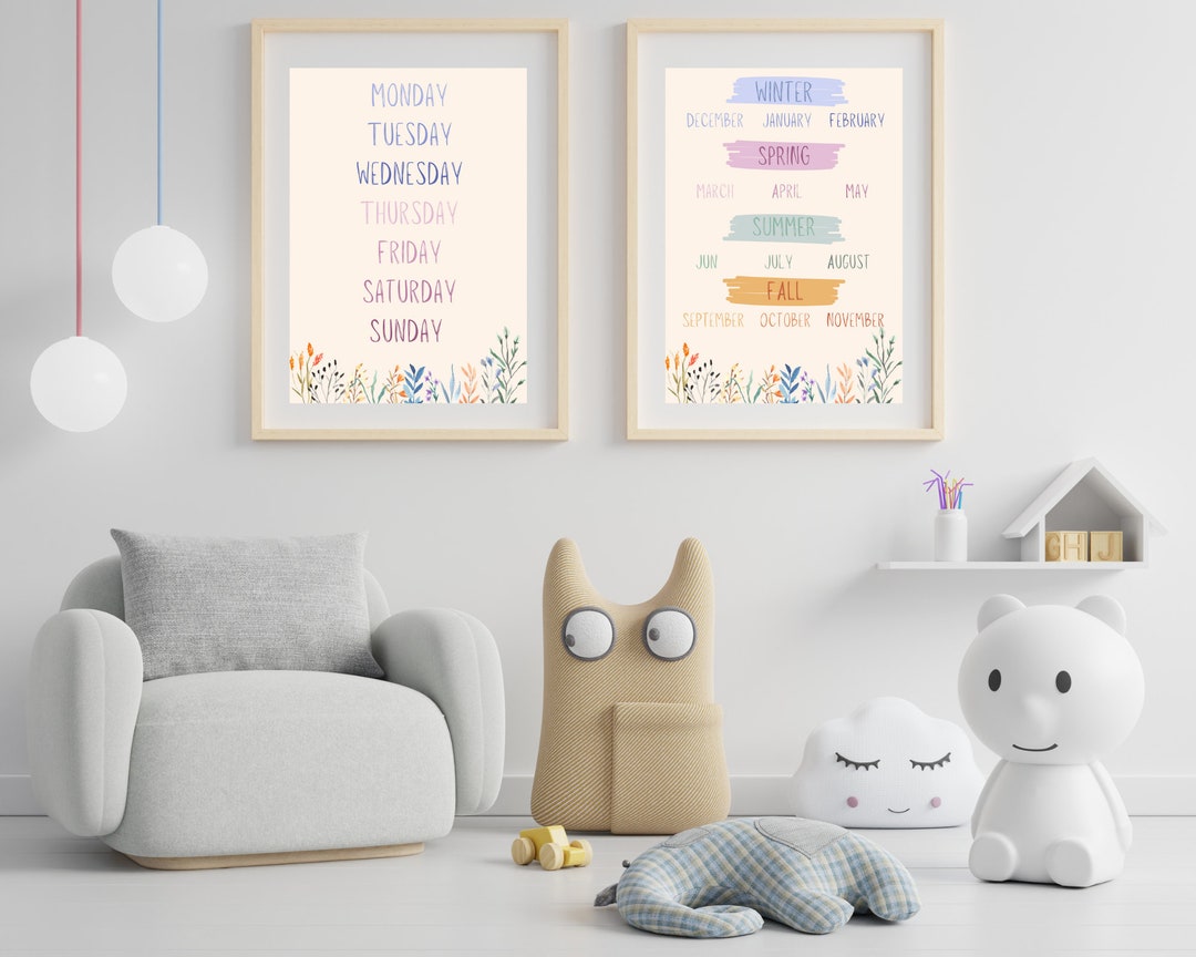 Days of the Week, Season (fall). Playroom Educational Poster, Nursery ...
