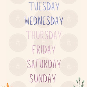 Days of the Week, Season (fall). Playroom Educational Poster, Nursery ...