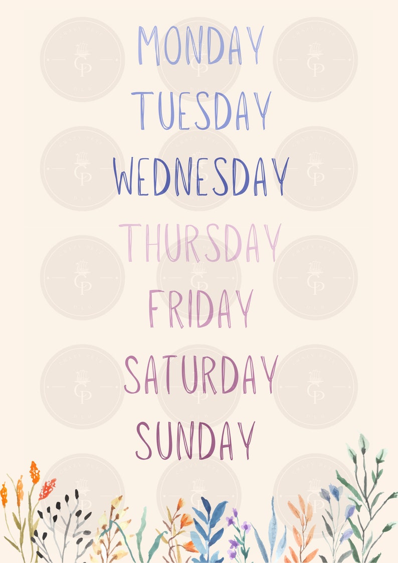 Days of the Week, Season (fall). Playroom Educational Poster, Nursery ...
