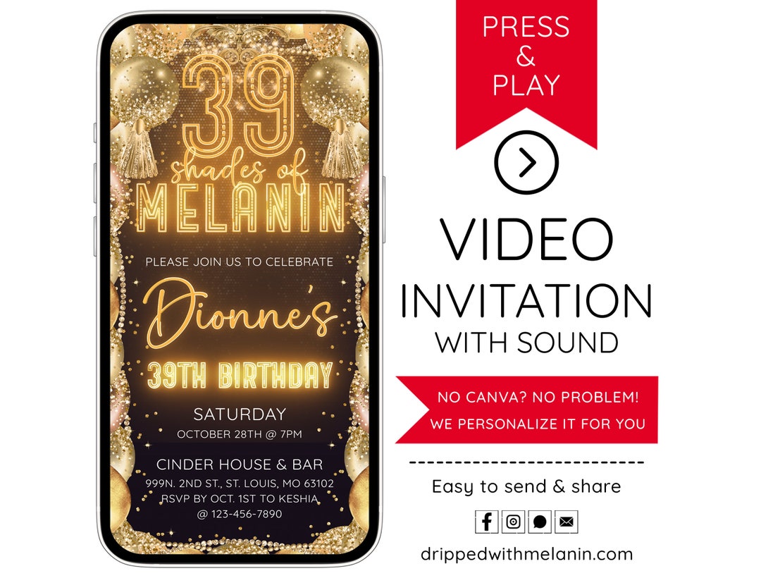 Personalized 39th Birthday Digital Invitation 39 Shades of Melanin ...