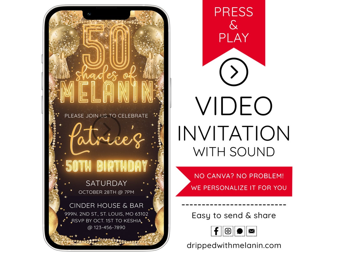 Personalized 50th Birthday Digital Invitation 50 Shades of Melanin ...