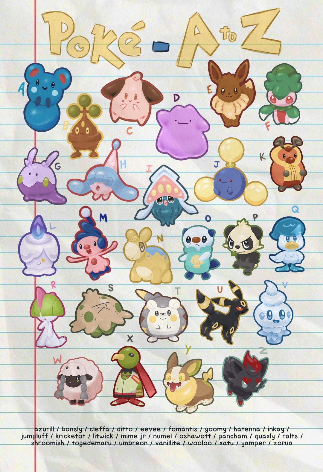 Poké a to Z | Pokémon Alphabet Poster - Etsy