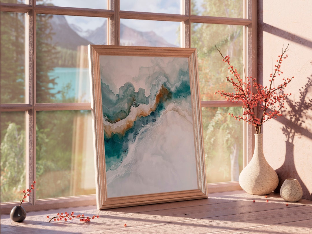 Abstract Ocean Wave Watercolor Painting, Cottagecore Decor Mid Century ...