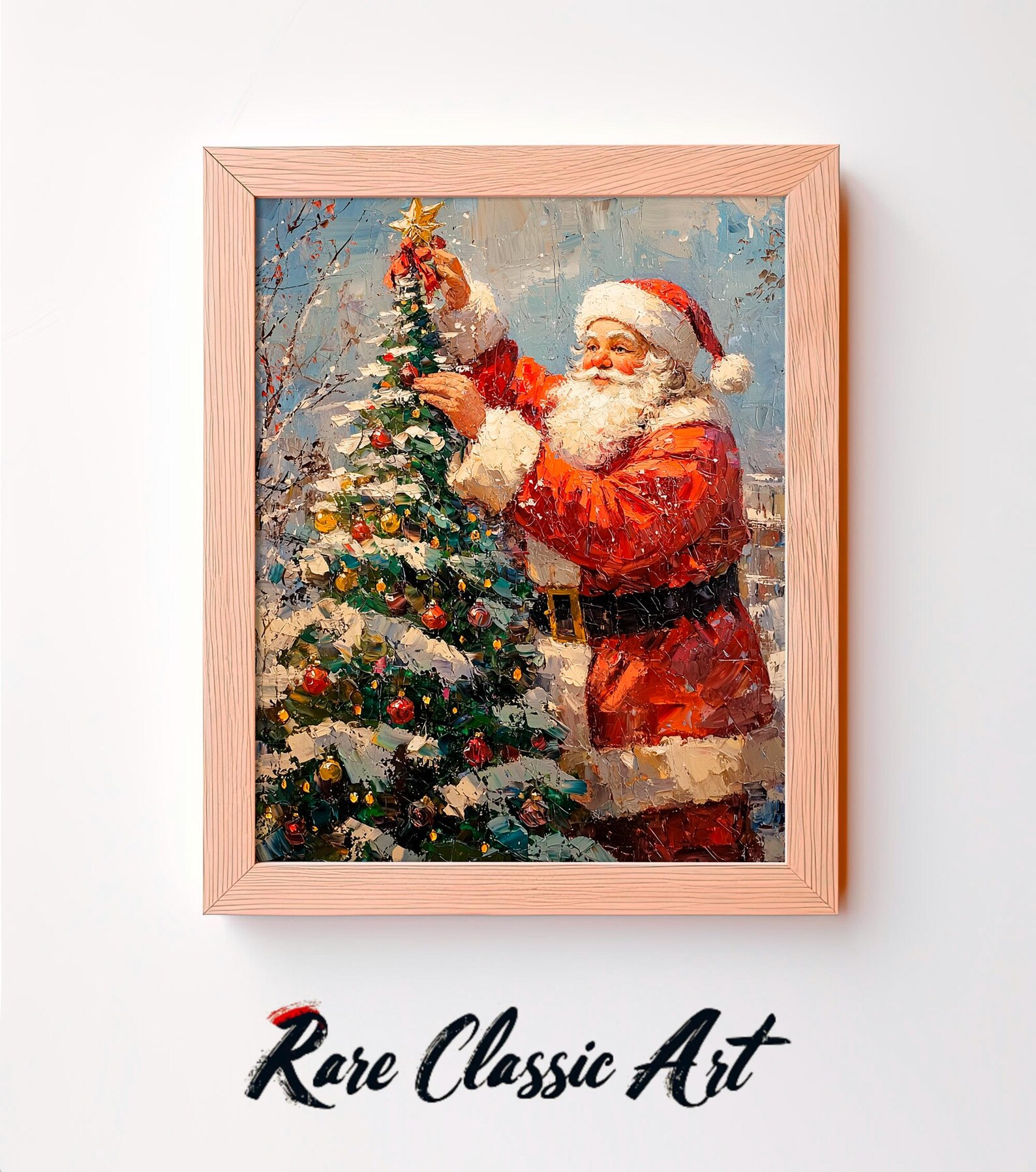 Vintage Santa Decorating Tree Print: Retro Christmas Wall Art (digital ...