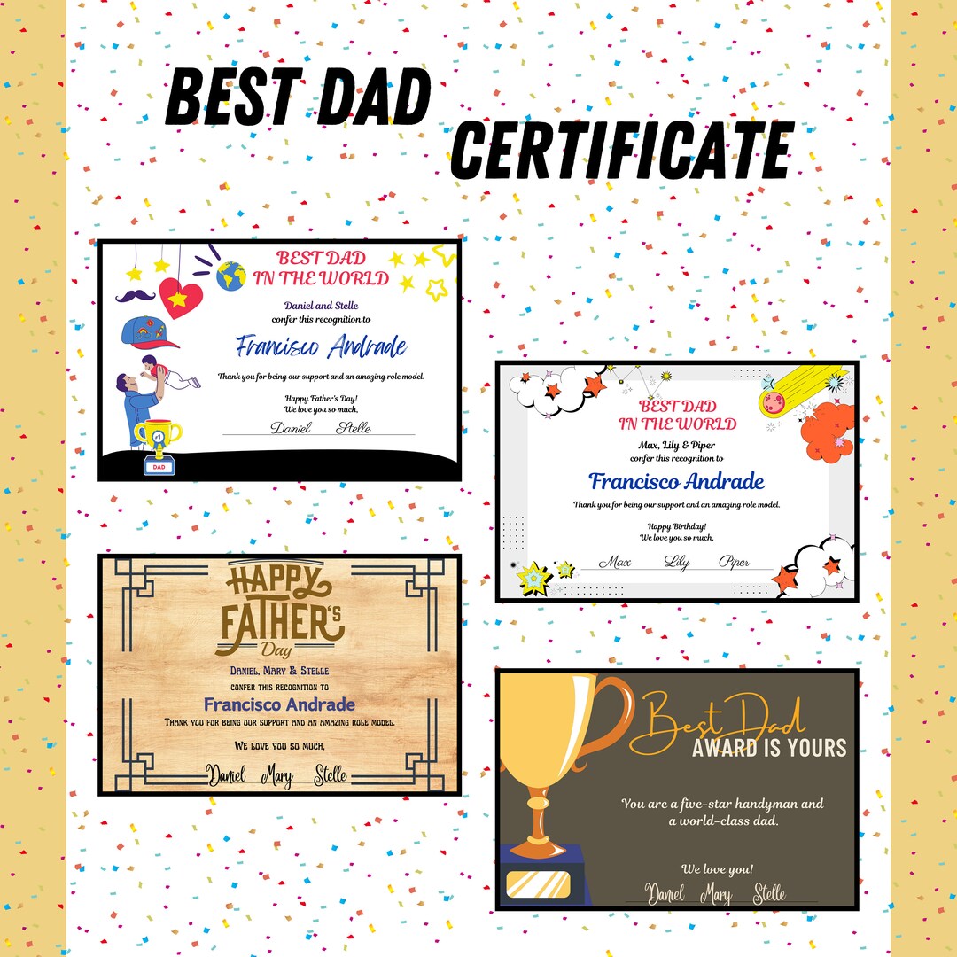 Best Dad Certificate, Appreciation Gift, Award for Dad, Fathers Day ...