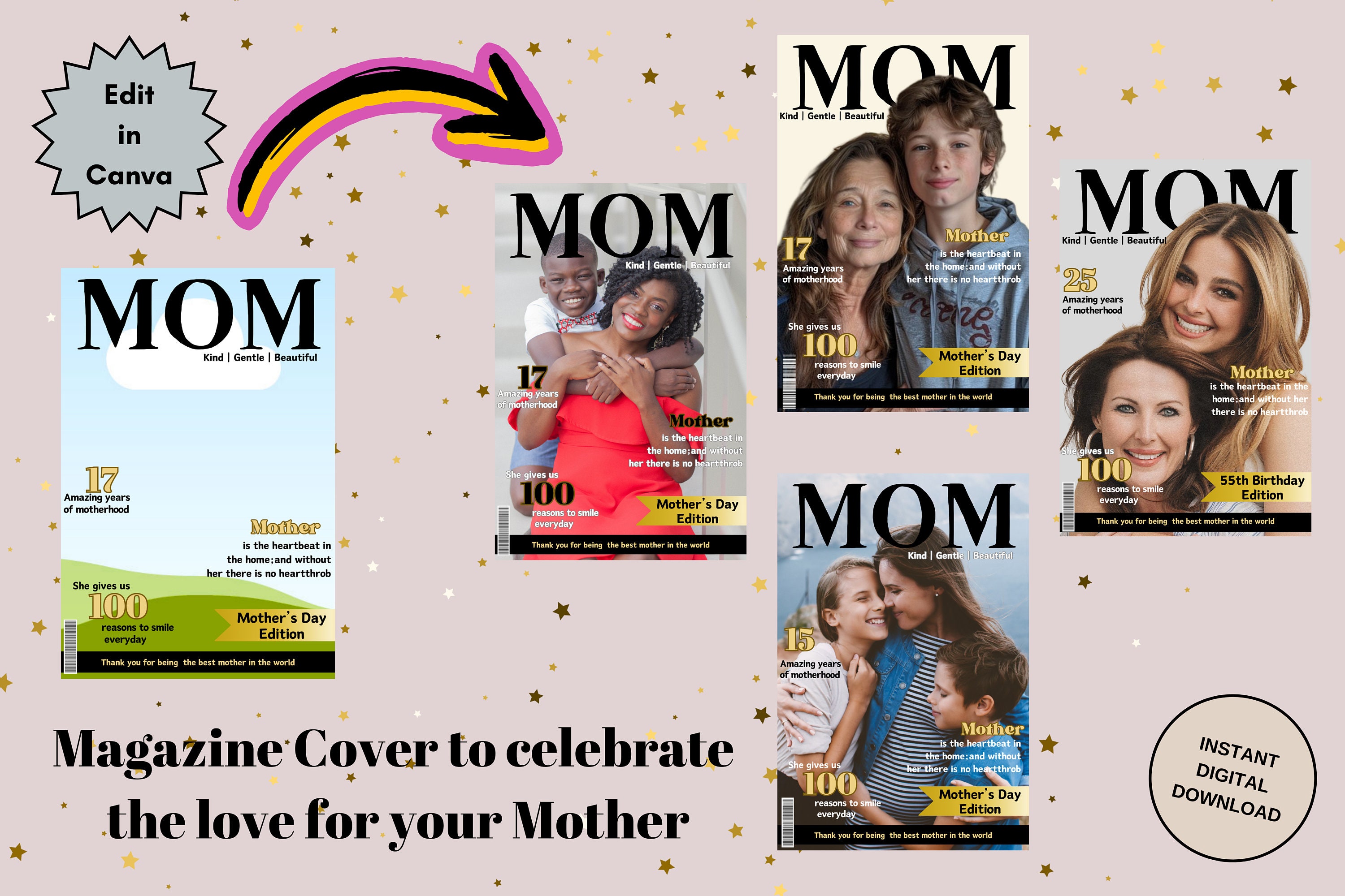 MOM Magazine Cover Template, Mothers Day Gift, Birthday Gift for Mom ...
