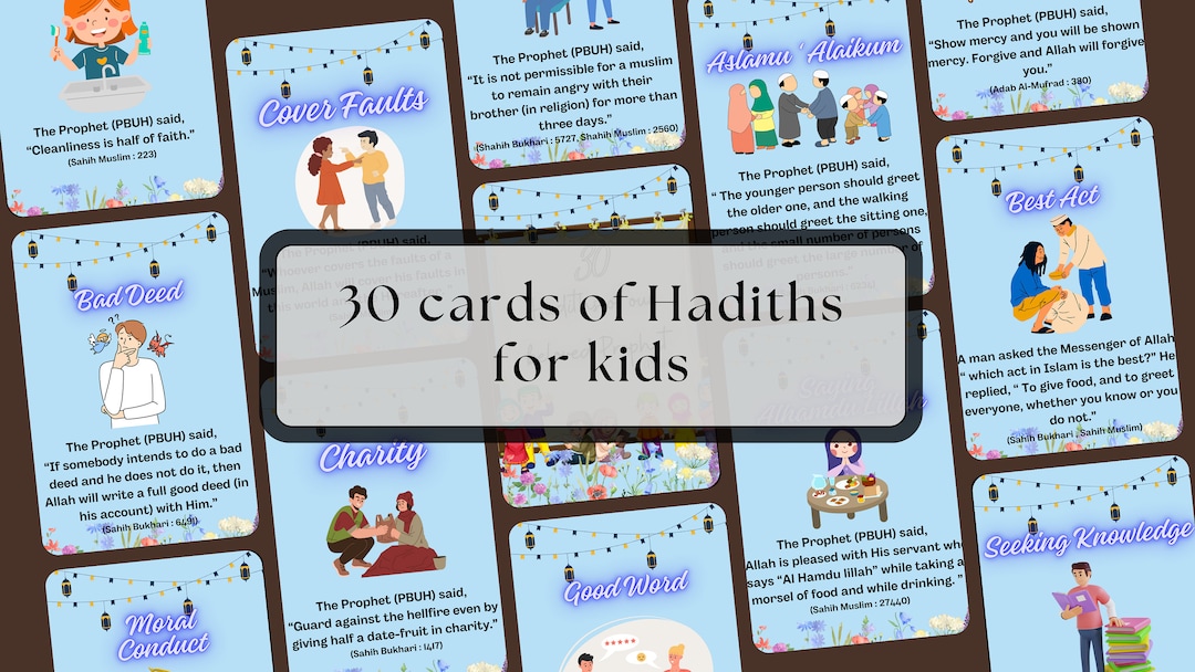 Hadith Cards for Kids, Islamic Flashcards, Ramadan Activities for Kids ...
