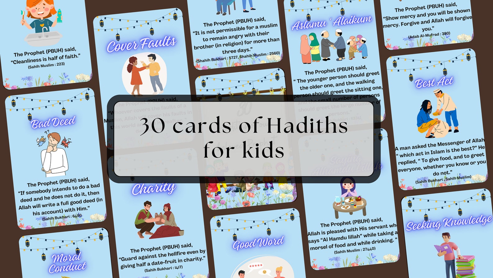 Hadith Cards for Kids, Islamic Flashcards, Ramadan Activities for Kids ...