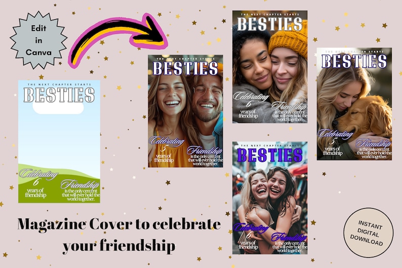 Bestie Magazine Cover Template, Editable, Canva, Best Friend Gift, DIY ...