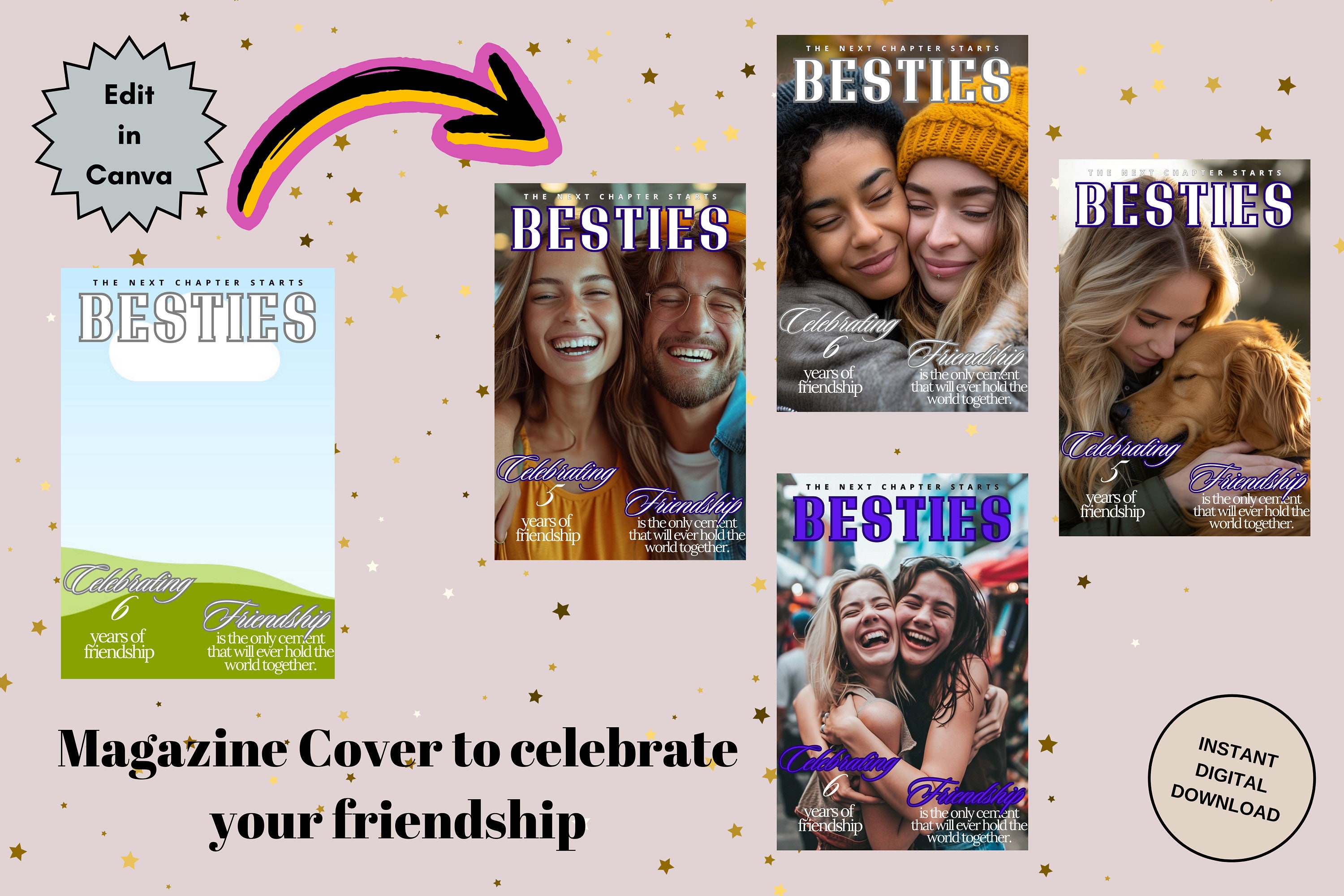 Bestie Magazine Cover Template, Editable, Canva, Best Friend Gift, DIY ...