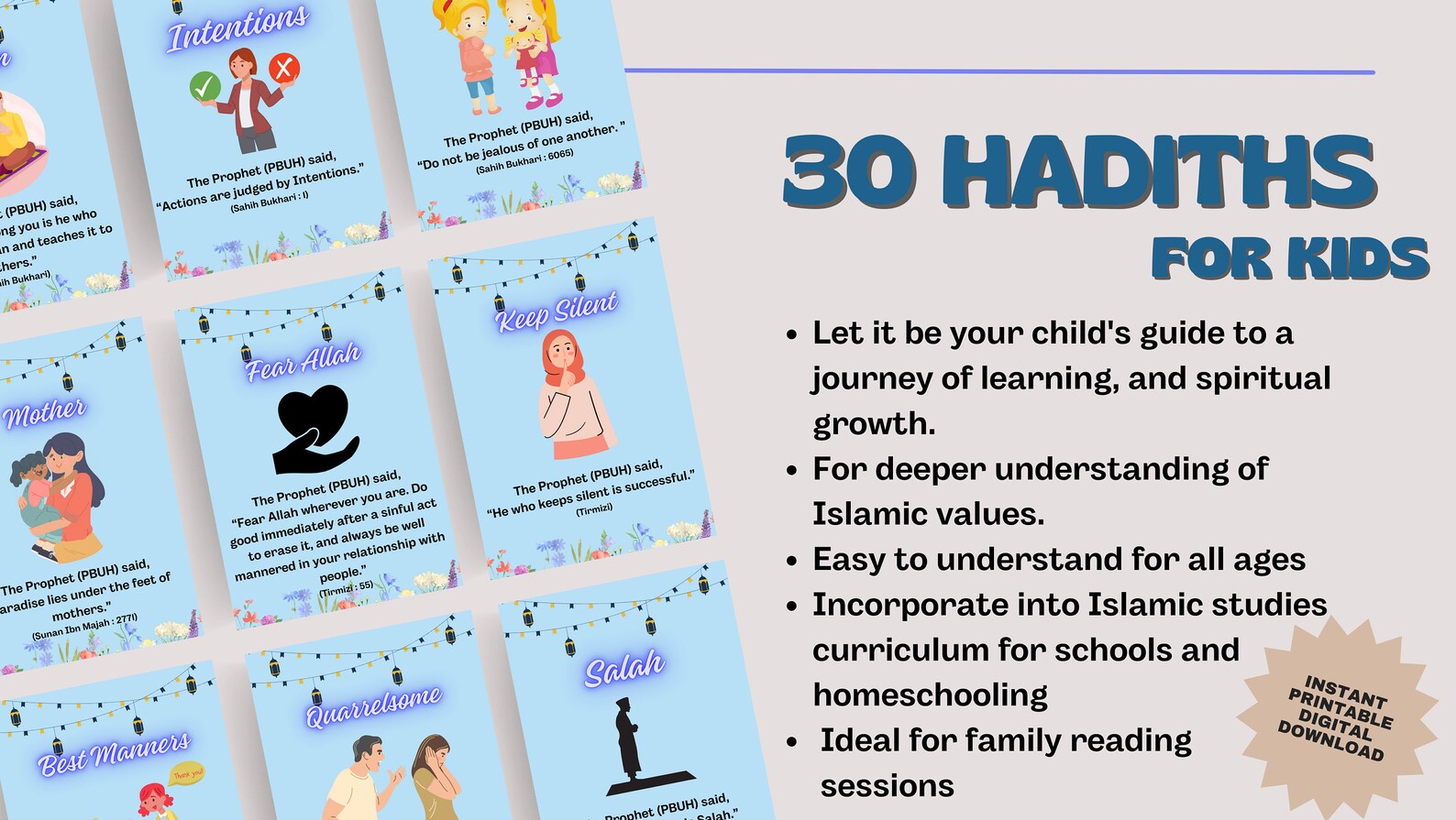 Hadith Cards for Kids, Islamic Flashcards, Ramadan Activities for Kids ...