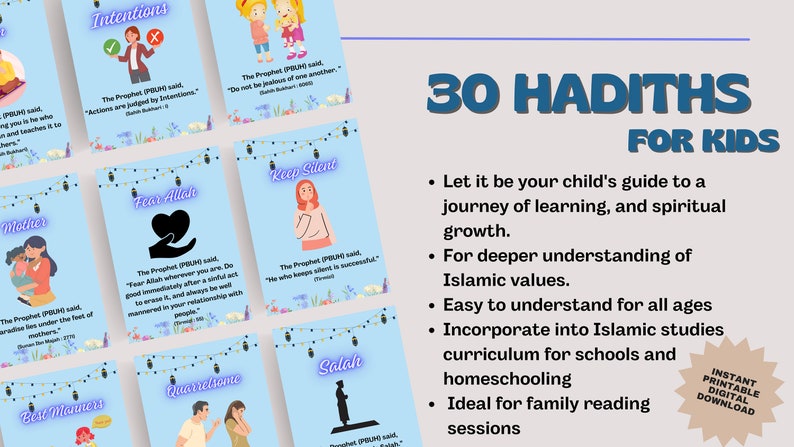Hadith Cards for Kids, Islamic Flashcards, Ramadan Activities for Kids ...
