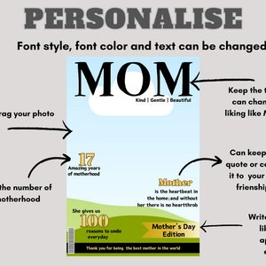 MOM Magazine Cover Template, Mothers Day Gift, Birthday Gift for Mom ...