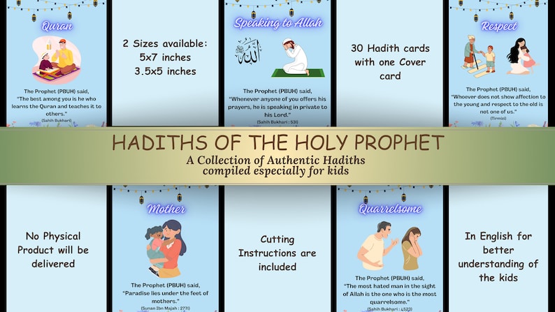 Hadith Cards for Kids, Islamic Flashcards, Ramadan Activities for Kids ...