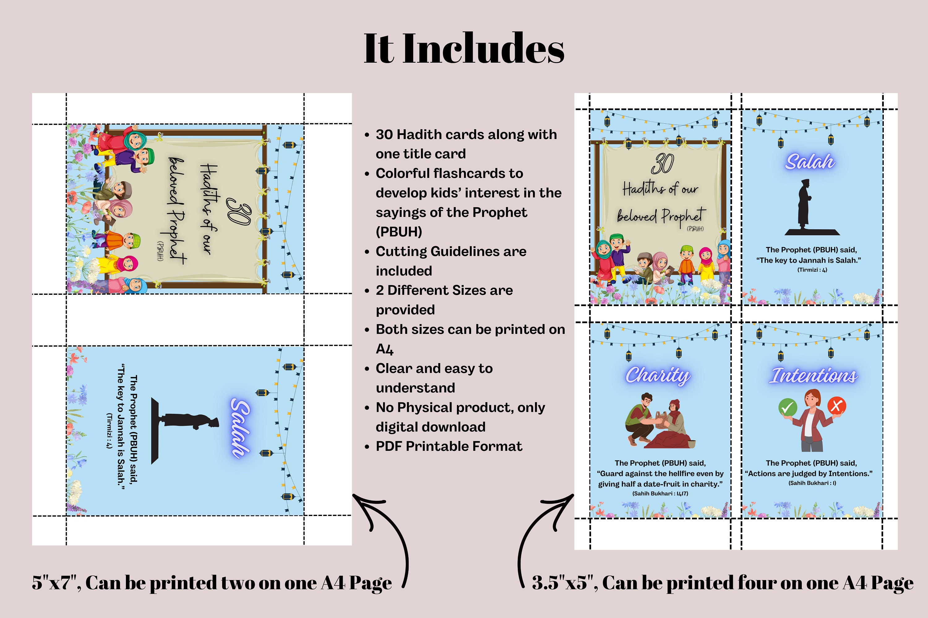Hadith Cards for Kids, Islamic Flashcards, Ramadan Activities for Kids ...