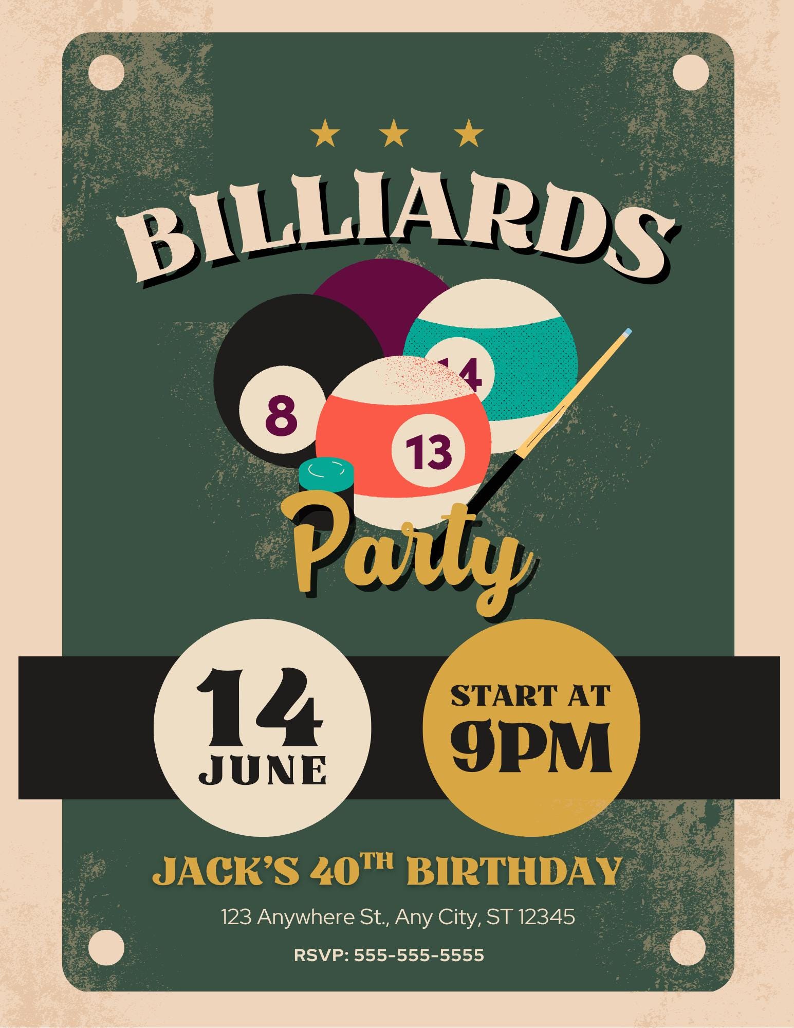 Editable Billiards Party Invitation, Editable Template for Fun Pool ...