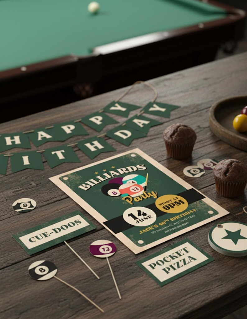 Editable Billiards Party Invitation, Editable Template for Fun Pool ...