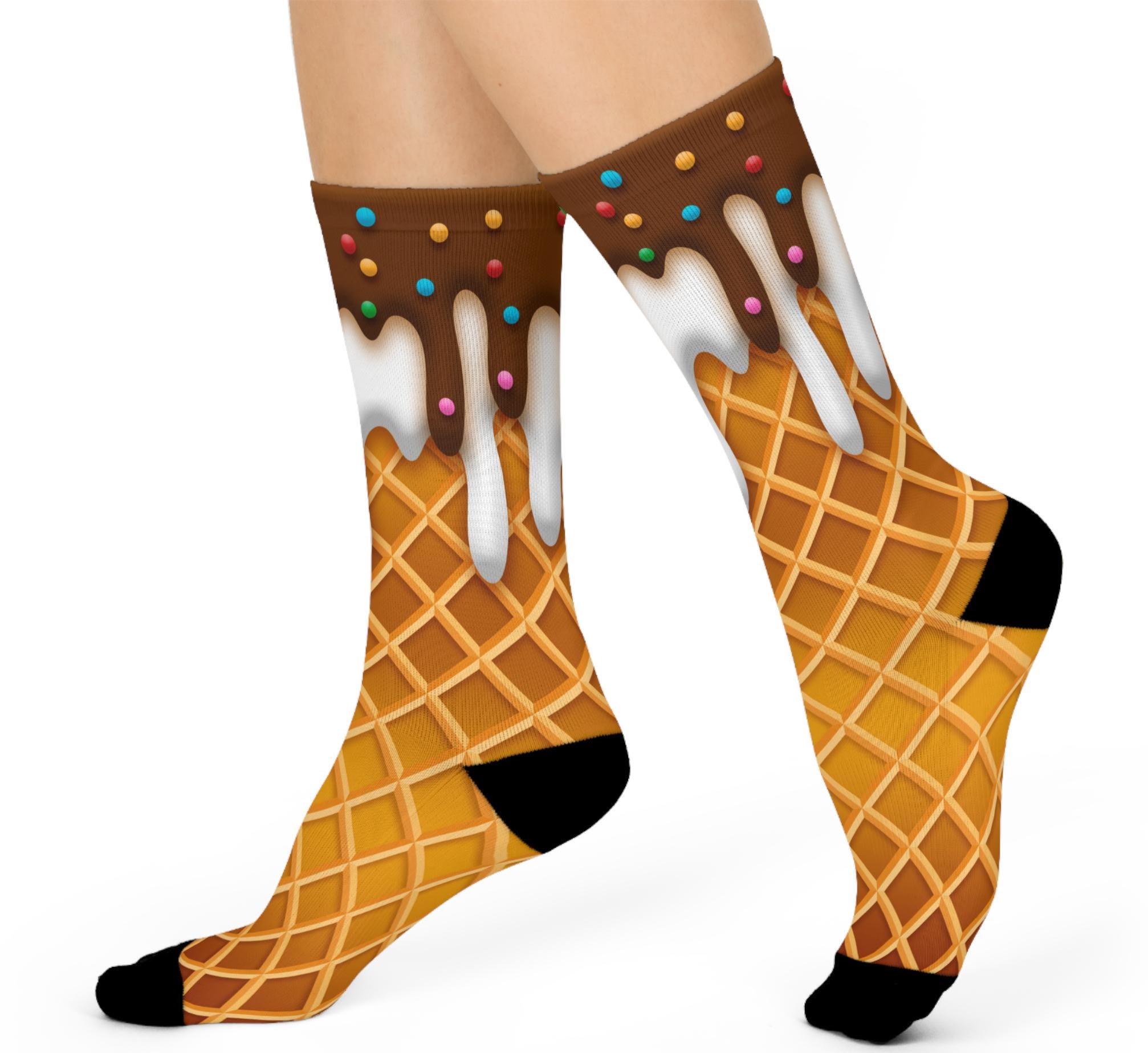 Ice Cream Cone Cushioned Crew Socks - Unique Gift for Food Lovers, Ice ...