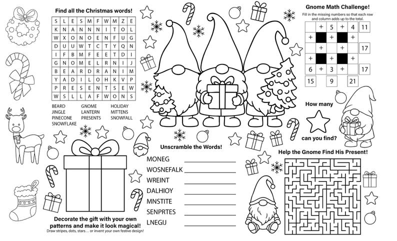 Christmas Activity Placemat for Kids, Printable Holiday Coloring Pages ...