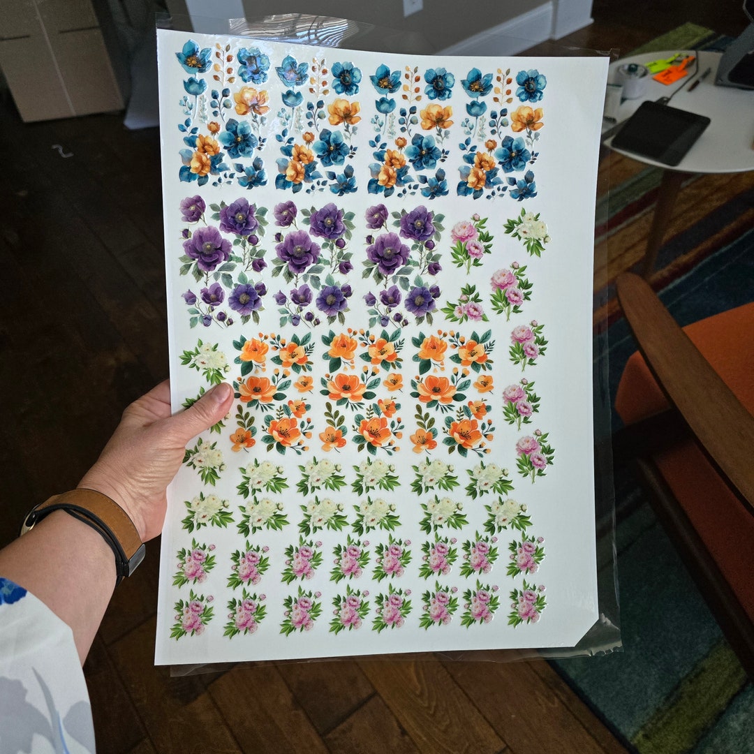 Floral UV DTF Gang Sheet , Stickers, Flower Decals, Printed Decals ...