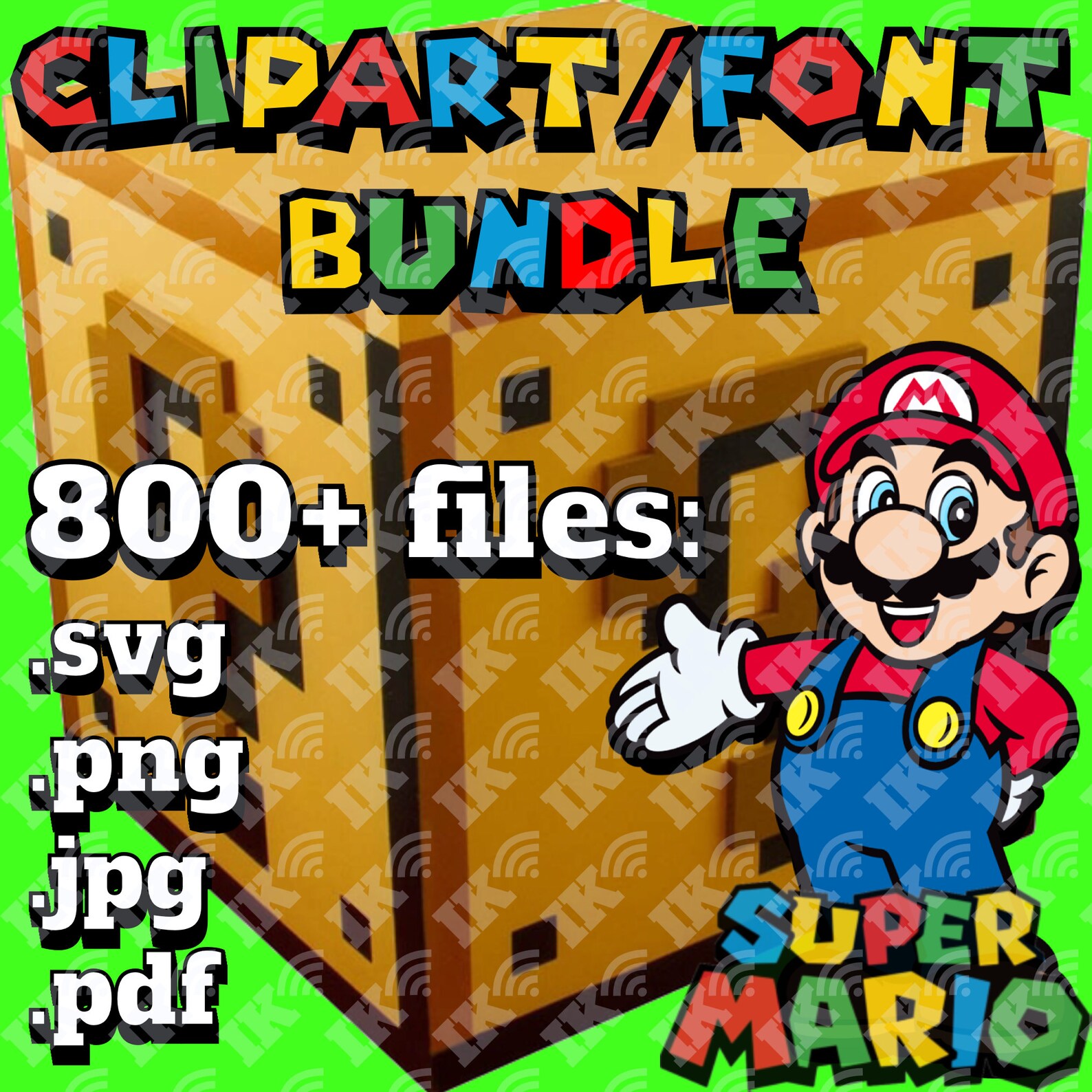 Super Mario Clipart and Font Files Bundle SVG, PNG Cricut, Luigi, Yoshi ...