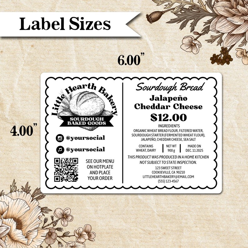 Custom Sourdough Bread Label Template 6x4 Thermal Print Digital