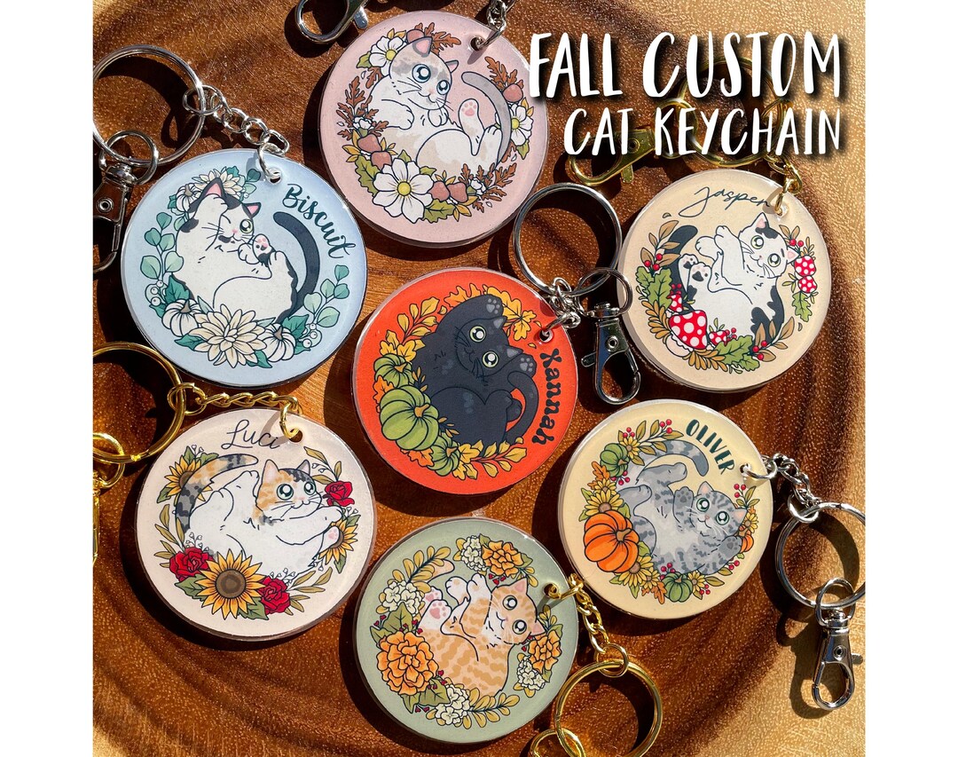 Halloween Personalized Cat Keychains, Custom Cat Gift, Cute Cat ...